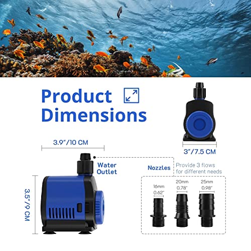 Flexzion 320 GPH Submersible Water Pump, Garden Fountain Pump Submersible Aquarium Waterpump with Adjustable Flow Rate and Suction Cup Mount for Aquarium, Fish Pond, Fish Tank, Outdoor, Hydroponics