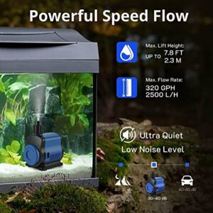 Flexzion 320 GPH Submersible Water Pump, Garden Fountain Pump Submersible Aquarium Waterpump with Adjustable Flow Rate and Suction Cup Mount for Aquarium, Fish Pond, Fish Tank, Outdoor, Hydroponics