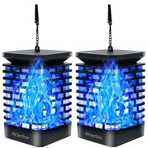 arzerlize blue solar christamas lights outdoor waterproof 99led lantern, usb or solar powered hanging solar outdoor lights flickering flame deck light garden decoration yard patio landscape blue 2p