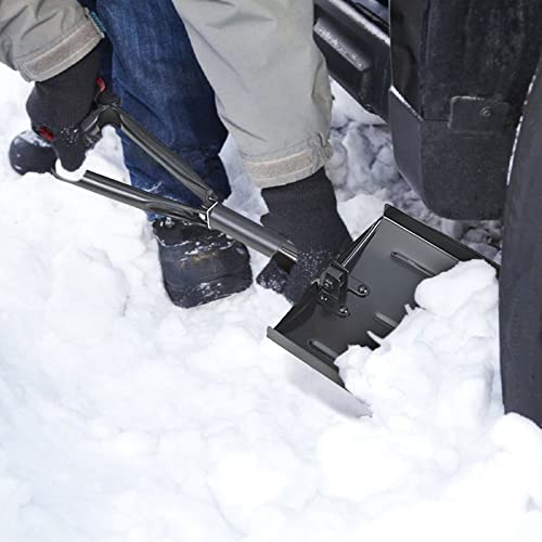 SKFVKAB Car Snow Shovel Large Capacity Foldable Lightweight Aluminum Alloy Telescopic Portable Snow Shovel Parent Child Play Snow Garden Camping Shovel Speed Clean Foam Car Interior (Black, One Size)