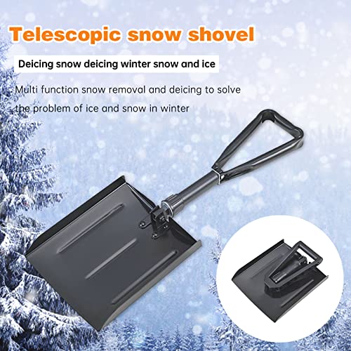 SKFVKAB Car Snow Shovel Large Capacity Foldable Lightweight Aluminum Alloy Telescopic Portable Snow Shovel Parent Child Play Snow Garden Camping Shovel Speed Clean Foam Car Interior (Black, One Size)