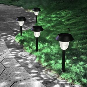 4 pack christmas solar pathway lights cool white solar path lights outdoor auto on/off lights waterproof christmas garden lights solar landscape lighting for pathway, garden, driveway, backyard decor