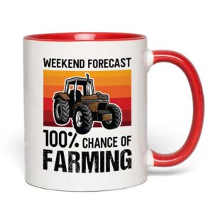 bubble hugs farmer birthday two tone red edition coffee mug 11oz – forecast farming – dry farming farm ranch market garden agricultural seed drill acre hay tractor farmer crops