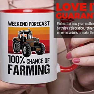 Bubble Hugs Farmer Birthday Two Tone Red Edition Coffee Mug 11oz - Forecast Farming - Dry Farming Farm ranch Market Garden Agricultural Seed Drill Acre Hay Tractor Farmer Crops