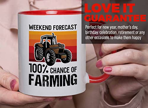 Bubble Hugs Farmer Birthday Two Tone Red Edition Coffee Mug 11oz - Forecast Farming - Dry Farming Farm ranch Market Garden Agricultural Seed Drill Acre Hay Tractor Farmer Crops