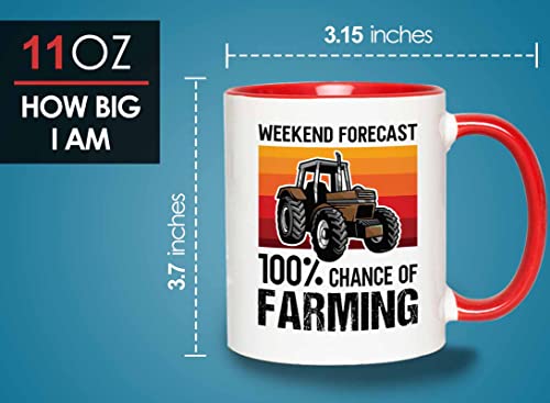 Bubble Hugs Farmer Birthday Two Tone Red Edition Coffee Mug 11oz - Forecast Farming - Dry Farming Farm ranch Market Garden Agricultural Seed Drill Acre Hay Tractor Farmer Crops