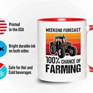 Bubble Hugs Farmer Birthday Two Tone Red Edition Coffee Mug 11oz - Forecast Farming - Dry Farming Farm ranch Market Garden Agricultural Seed Drill Acre Hay Tractor Farmer Crops