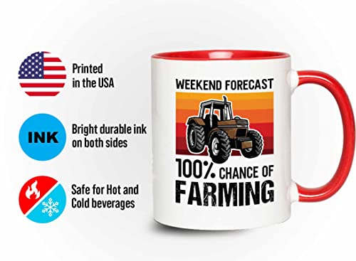 Bubble Hugs Farmer Birthday Two Tone Red Edition Coffee Mug 11oz - Forecast Farming - Dry Farming Farm ranch Market Garden Agricultural Seed Drill Acre Hay Tractor Farmer Crops