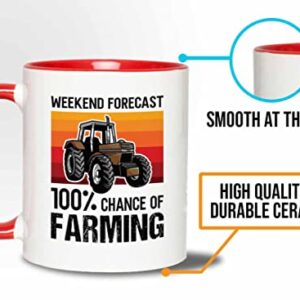 Bubble Hugs Farmer Birthday Two Tone Red Edition Coffee Mug 11oz - Forecast Farming - Dry Farming Farm ranch Market Garden Agricultural Seed Drill Acre Hay Tractor Farmer Crops