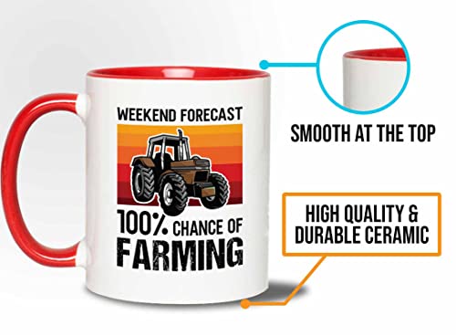 Bubble Hugs Farmer Birthday Two Tone Red Edition Coffee Mug 11oz - Forecast Farming - Dry Farming Farm ranch Market Garden Agricultural Seed Drill Acre Hay Tractor Farmer Crops