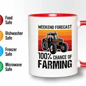 Bubble Hugs Farmer Birthday Two Tone Red Edition Coffee Mug 11oz - Forecast Farming - Dry Farming Farm ranch Market Garden Agricultural Seed Drill Acre Hay Tractor Farmer Crops