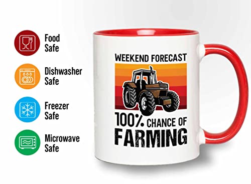 Bubble Hugs Farmer Birthday Two Tone Red Edition Coffee Mug 11oz - Forecast Farming - Dry Farming Farm ranch Market Garden Agricultural Seed Drill Acre Hay Tractor Farmer Crops