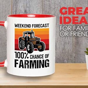 Bubble Hugs Farmer Birthday Two Tone Red Edition Coffee Mug 11oz - Forecast Farming - Dry Farming Farm ranch Market Garden Agricultural Seed Drill Acre Hay Tractor Farmer Crops