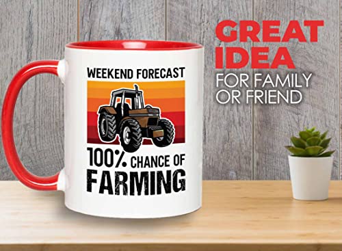 Bubble Hugs Farmer Birthday Two Tone Red Edition Coffee Mug 11oz - Forecast Farming - Dry Farming Farm ranch Market Garden Agricultural Seed Drill Acre Hay Tractor Farmer Crops