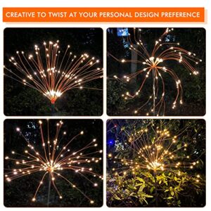 ReyeeInc Solar Sparkler Lights, 800mAh Solar Powered Garden Fireworks Lamp Decorative Solar Outdoor Fairy Lights with 150 LEDs and 2 Lighting Modes for Patio Yard Pool Decor 2 Pack (Warm White)