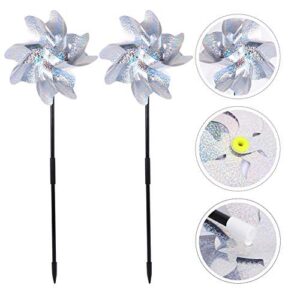 DOITOOL 2pcs Garden Wind Spinner Bird Blinder Pinwheel Windmill Sparkly Holographic Pin Wheel Spinner Outdoor Decoration for Yard Lawn Patios