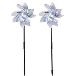 DOITOOL 2pcs Garden Wind Spinner Bird Blinder Pinwheel Windmill Sparkly Holographic Pin Wheel Spinner Outdoor Decoration for Yard Lawn Patios