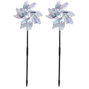 DOITOOL 2pcs Garden Wind Spinner Bird Blinder Pinwheel Windmill Sparkly Holographic Pin Wheel Spinner Outdoor Decoration for Yard Lawn Patios