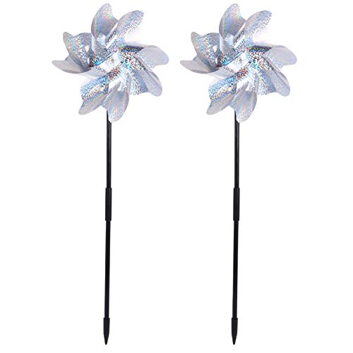 DOITOOL 2pcs Garden Wind Spinner Bird Blinder Pinwheel Windmill Sparkly Holographic Pin Wheel Spinner Outdoor Decoration for Yard Lawn Patios