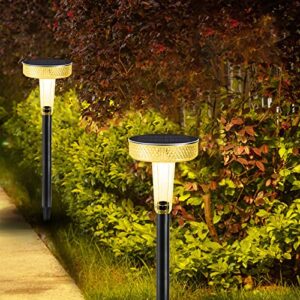 b-right solar pathway lights, 2 pack solar lights outdoor waterproof ip66 auto on/off solar powered landscape lights 3000k for yard path garden driveway sidewalk (warm white)