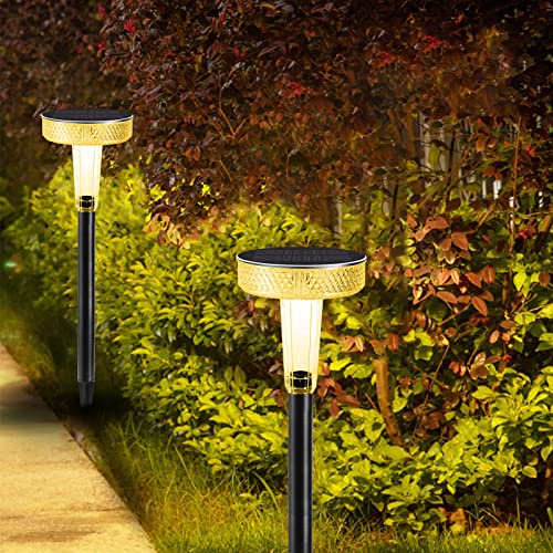 B-right Solar Pathway Lights, 2 Pack Solar Lights Outdoor Waterproof IP66 Auto On/Off Solar Powered Landscape Lights 3000K for Yard Path Garden Driveway Sidewalk (Warm White)