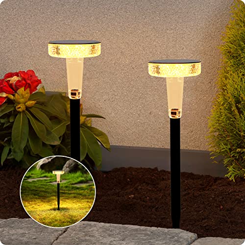 B-right Solar Pathway Lights, 2 Pack Solar Lights Outdoor Waterproof IP66 Auto On/Off Solar Powered Landscape Lights 3000K for Yard Path Garden Driveway Sidewalk (Warm White)