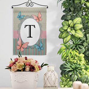 Breeze Decor T Initial Garden Flag Set Wall Hanger Monogram Friends Bugs & Frogs Butterfly Ladybugs Dragonfly Bee Springtime Insect Natural Wildlife House Yard Gift Double-Sided, Made in USA