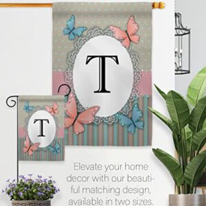 Breeze Decor T Initial Garden Flag Set Wall Hanger Monogram Friends Bugs & Frogs Butterfly Ladybugs Dragonfly Bee Springtime Insect Natural Wildlife House Yard Gift Double-Sided, Made in USA