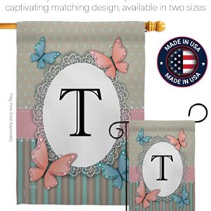 Breeze Decor T Initial Garden Flag Set Wall Hanger Monogram Friends Bugs & Frogs Butterfly Ladybugs Dragonfly Bee Springtime Insect Natural Wildlife House Yard Gift Double-Sided, Made in USA