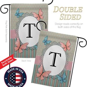 Breeze Decor T Initial Garden Flag Set Wall Hanger Monogram Friends Bugs & Frogs Butterfly Ladybugs Dragonfly Bee Springtime Insect Natural Wildlife House Yard Gift Double-Sided, Made in USA