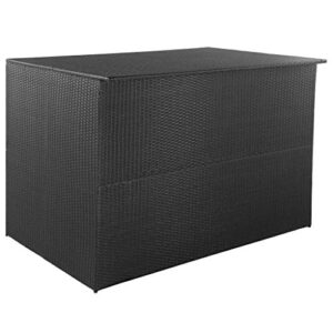 queen.y 330 gallon outdoor deck box, garden rattan wicker storage box, water-resistant & durable, pe liner with zipped closure, patio furniture cover, black