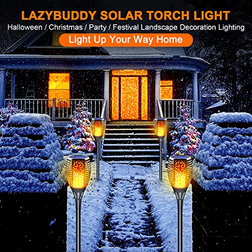 LazyBuddy Solar Outdoor Lights, 8 Pack Solar Torch Light with Flickering Flame, 33LED Solar Powered Tiki Torches for Outside Landscape Decoration Lighting for Garden, Pathway, Lawn, Dusk to Dawn