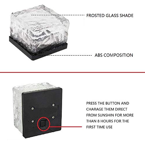 HORING Solar Glass Brick Light - Solar Ice Cube LED Light - Crystal Brick Stone Lamp Garden Courtyard Pathway Patio Pool, Decorative Christmas Festives Ice Rock Cube Lights (4PCS Warm White)