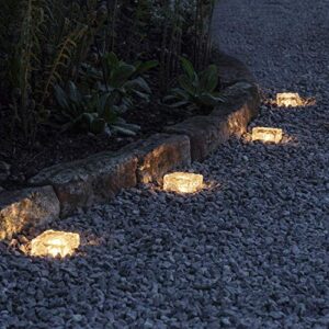 HORING Solar Glass Brick Light - Solar Ice Cube LED Light - Crystal Brick Stone Lamp Garden Courtyard Pathway Patio Pool, Decorative Christmas Festives Ice Rock Cube Lights (4PCS Warm White)