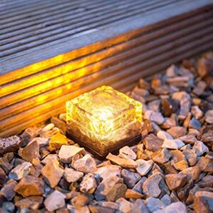 HORING Solar Glass Brick Light - Solar Ice Cube LED Light - Crystal Brick Stone Lamp Garden Courtyard Pathway Patio Pool, Decorative Christmas Festives Ice Rock Cube Lights (4PCS Warm White)