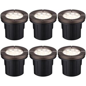 leonlite 6w well lights landscape led in ground outdoor, low voltage 12-24v ac/dc, ip67 waterproof aluminum in-grade up lighting for trees, cri 90 3000k, oil rubbed bronze, pack of 6