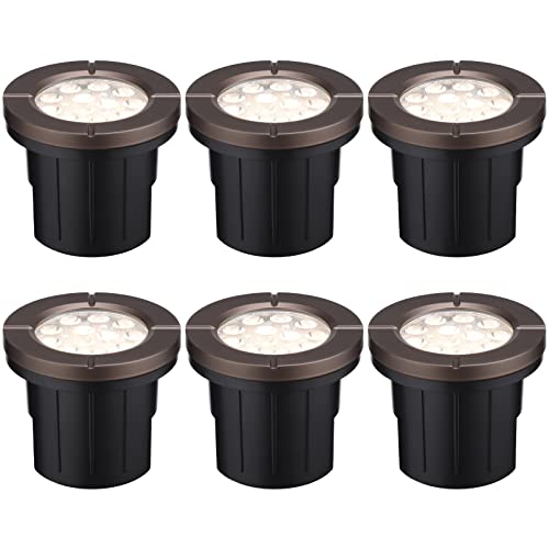 LEONLITE 6W Well Lights Landscape LED In Ground Outdoor, Low Voltage 12-24V AC/DC, IP67 Waterproof Aluminum in-Grade Up Lighting for Trees, CRI 90 3000K, Oil Rubbed Bronze, Pack of 6