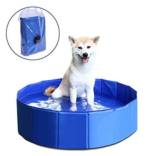 MengK Foldable Dog Padding Pool Swimming Pool Puppy Cat Bath Tub Outdoor Portable Pet Garden Water Pond Ideal for Pets L Size 120 * 30cm