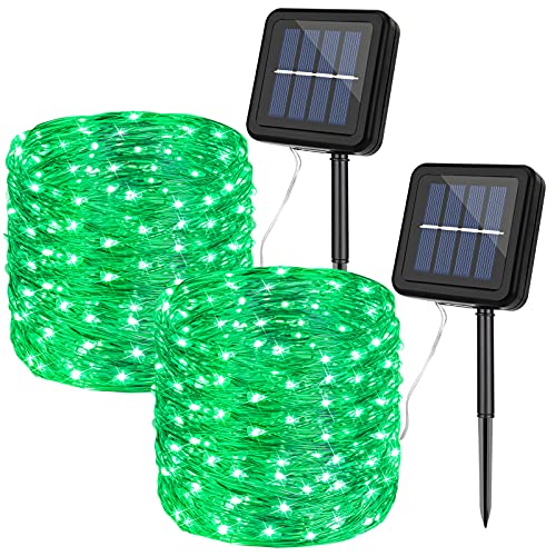 KPafory Solar String Lights Outdoor,2 Pack Waterproof Solar Fairy Lights 36FT 100LED 8 Modes Copper Wire Lights for Patio Yard Trees Christmas Wedding Banquet Garden Decorations,Green