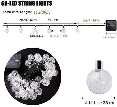 UPON Solar String Lights, 60 LED Outdoor Garden Solar Lights Crystal Ball Decorative Lights 36Ft Waterproof Indoor Outdoor Fairy Lights for Garden, Patio, Yard, Christmas [Warm White]