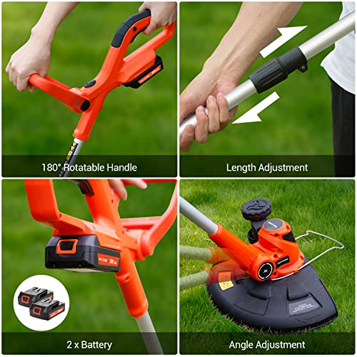 PAXCESS Cordless String Trimmer/Edger, 20V 10-Inch Weed Eater with 2Pcs 1.50Ah Batteries, 1Pcs Charger and Replacement Spool Line, Length Adjustable Weed Wacker