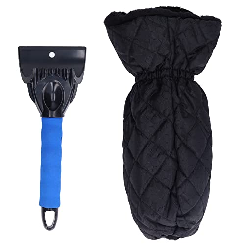 plplaaoo Snow Shovel,Waterproof Snow Shovel for Car,Ice Scraper Mitt 2 in 1 Design Elastic Band Design,with Glove,Emergency Snow Shovel for Car, Snowmobiles,Garden,Beach,Easy to Hold(Blue)