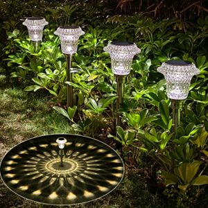 biicais biicais solar outdoor lights pathway, 4 pack solar walkway lights, 12lm high lumen glass solar lights for yard waterproof