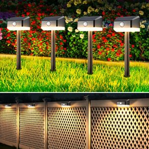 Linkind Solar Pathway Lights 4 Pack, Motion Sensor Solar Outdoor Lights Waterproof, Super Bright 2 in 1 LED Solar Lights for Pathway, Yard, Landscape, Walkway, Fence, Step, Patio, Warm White