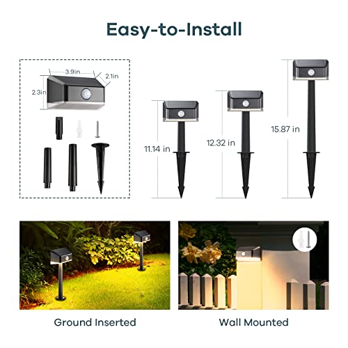 Linkind Solar Pathway Lights 4 Pack, Motion Sensor Solar Outdoor Lights Waterproof, Super Bright 2 in 1 LED Solar Lights for Pathway, Yard, Landscape, Walkway, Fence, Step, Patio, Warm White