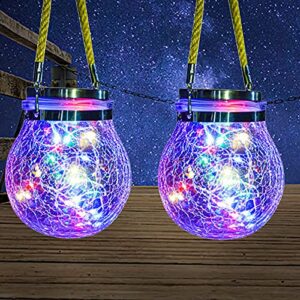 xvz hanging solar lights outdoor, 2 pack 30 led solar cracked globe lights,ip65 waterproof solar glass ball decorative lanterns for garden fence patio wedding halloween christmas-multicolor