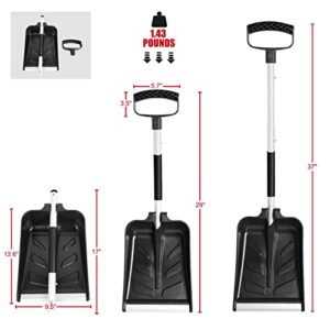 Collapsible Folding Emergency Snow Shovel, Adjustable 29-37” Lightweight Portable Snow Shovels with D Handle Durable Aluminum Edge Blade, Foldable Black Snow Removal Tool for Car Driveway Camping