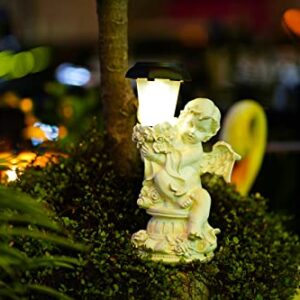 HONGRUIART Angel Statue with Solar Lamp Decoration Angel Solar Light Statues for Garden Memorial Gift Solar Angels Resin Gifts for Mom Baby Angel Statue Garden Decor