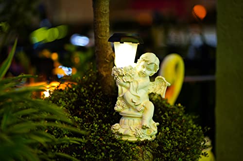 HONGRUIART Angel Statue with Solar Lamp Decoration Angel Solar Light Statues for Garden Memorial Gift Solar Angels Resin Gifts for Mom Baby Angel Statue Garden Decor