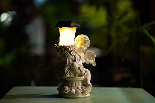 HONGRUIART Angel Statue with Solar Lamp Decoration Angel Solar Light Statues for Garden Memorial Gift Solar Angels Resin Gifts for Mom Baby Angel Statue Garden Decor